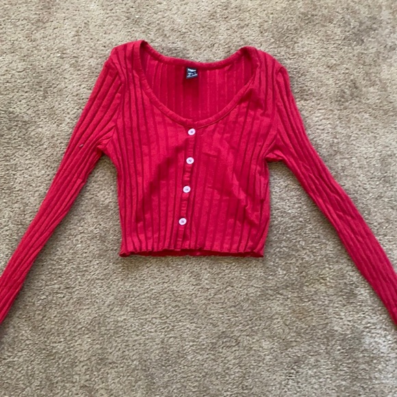 SHEIN | Tops | Shein Red Buttoned Crop Top | Poshmark